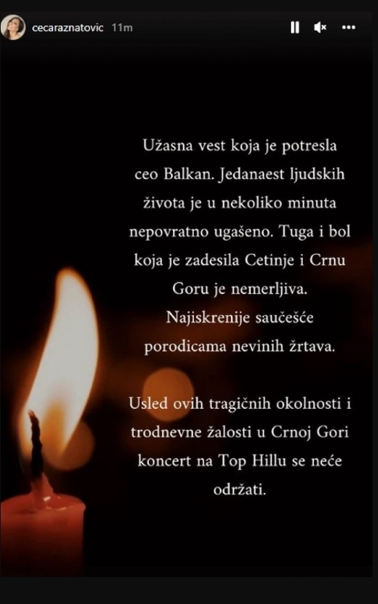"Tuga je NEMERLJIVA": Ceca iskazala najdublje žaljenje zbog tragedije na Cetinju i OTKAZALA ...